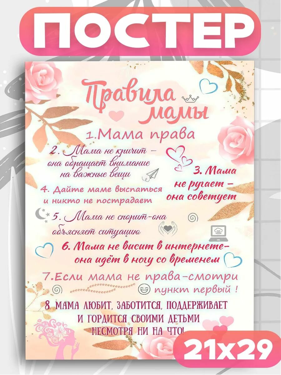 Постер на стену Правила мамы и папы, плакат 1шт, А4 размер.