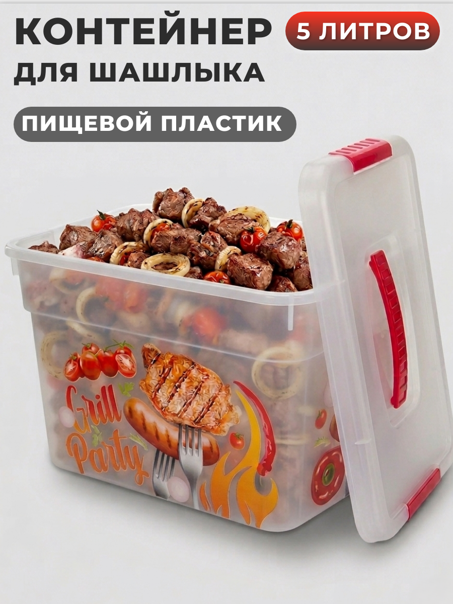 Контейнер для шашлыка FunBox с крышкой, 5 литров, прозрачный