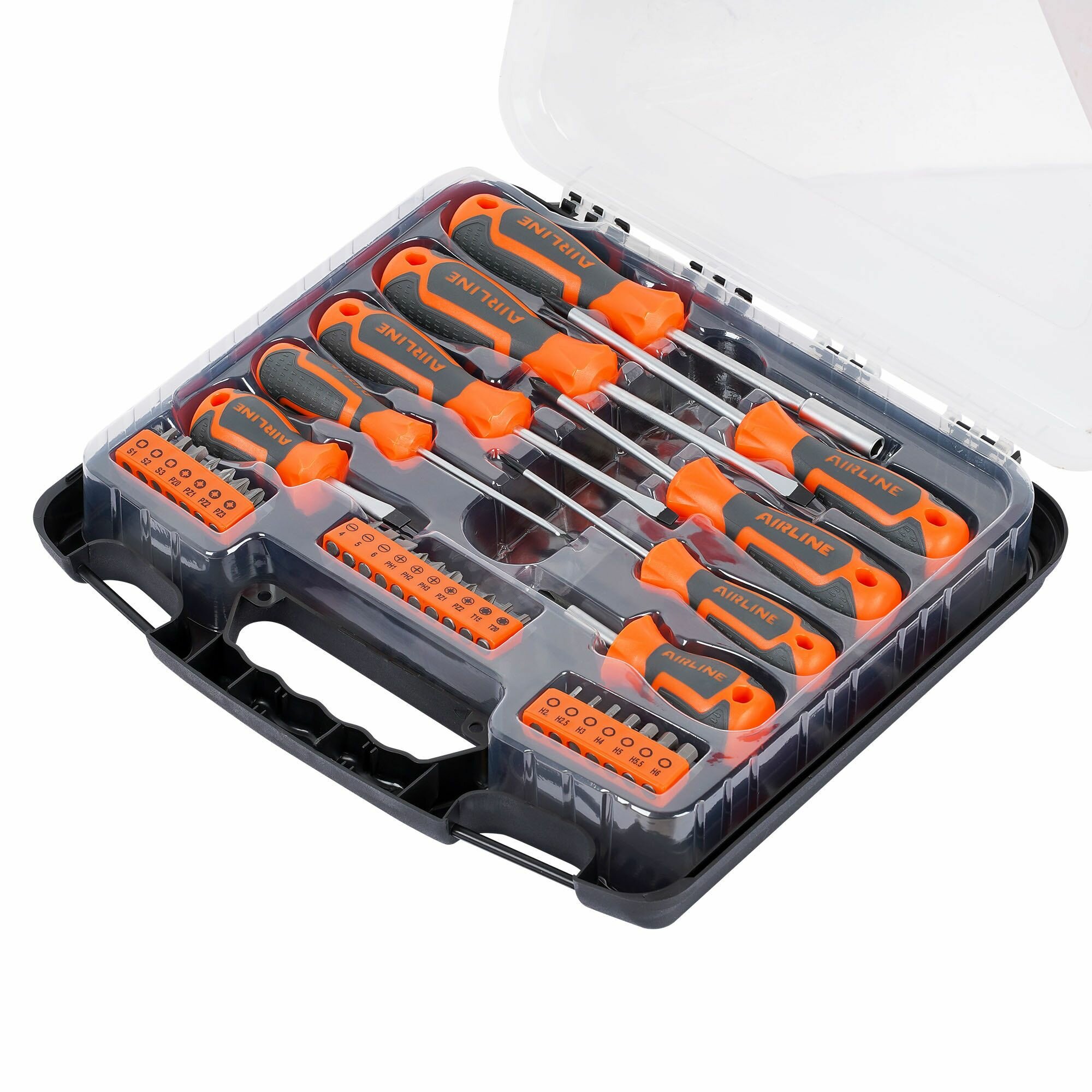 Набор отвёрток и бит 33 пр. (SL, PH, PZ, HEX, TORX, SQUARE) пласт. кейс (AIRLINE)