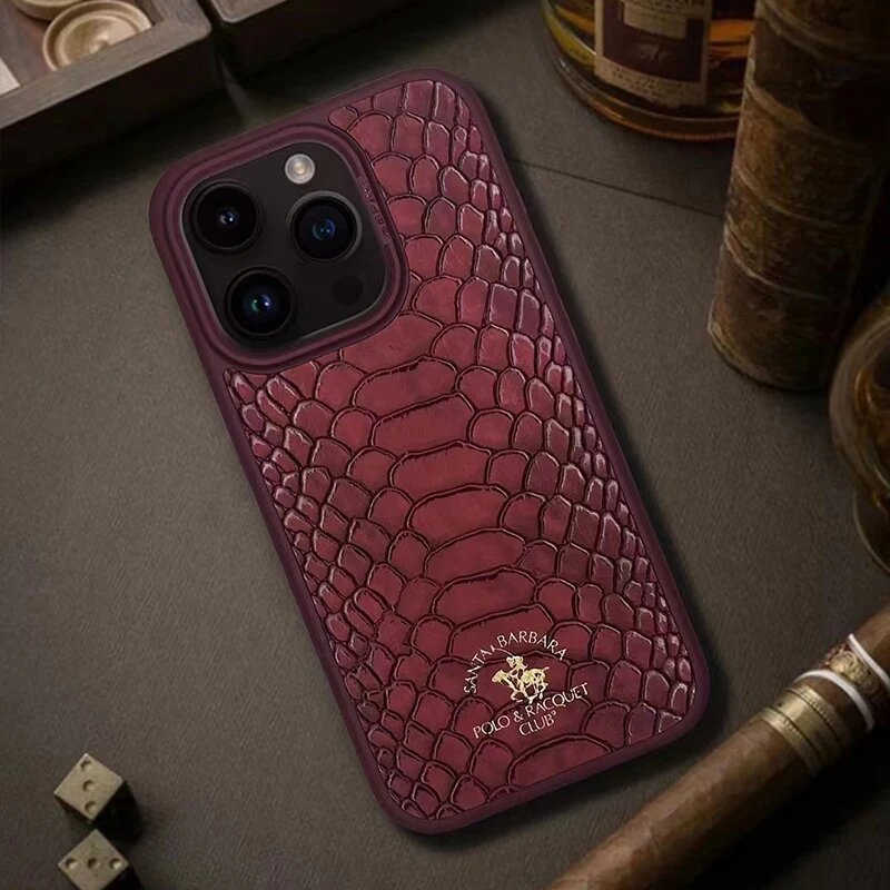 Кожаный чехол для iPhone 15 Pro Max бордового цвета