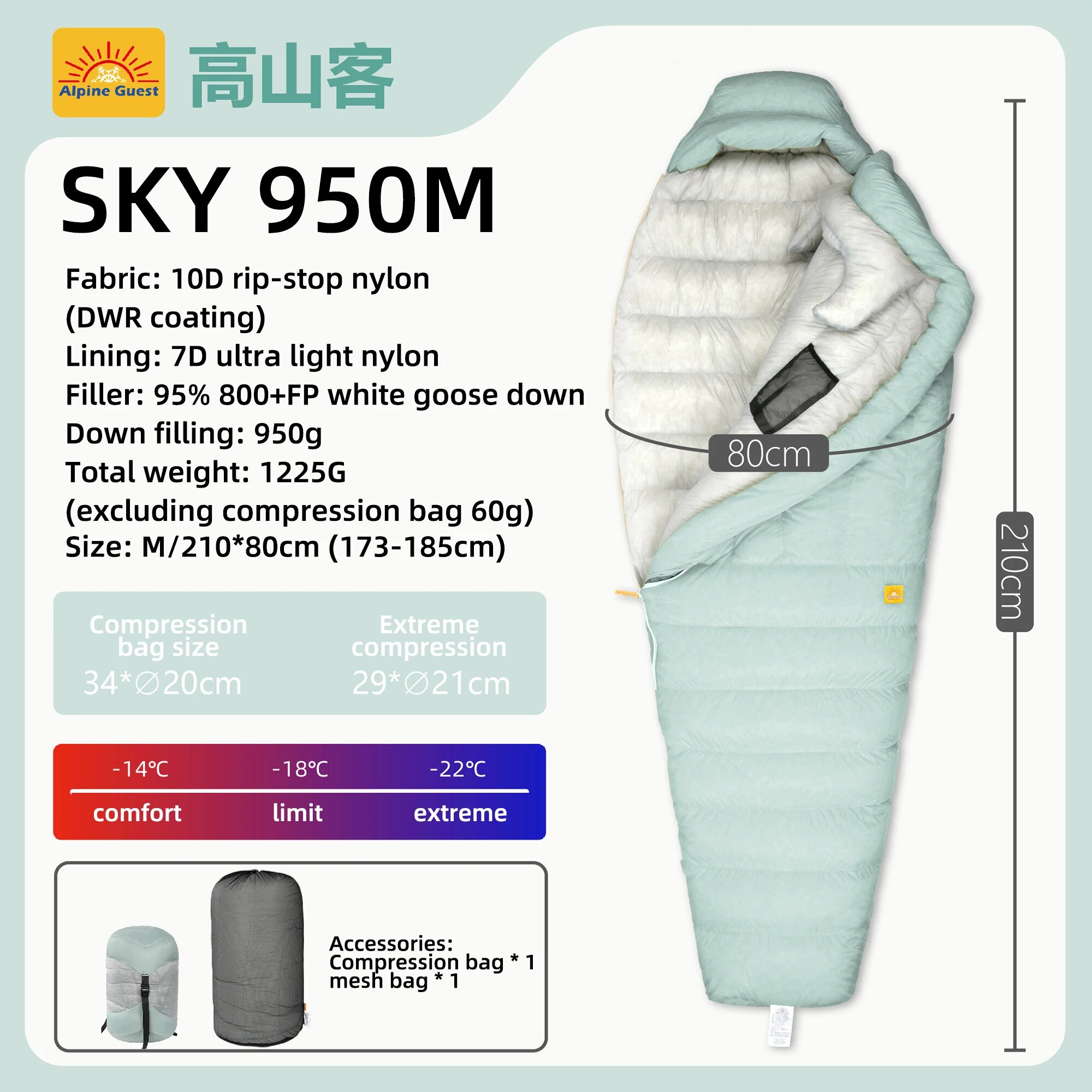 Alpine Guest SKY 950M спальный мешок мумия, Right