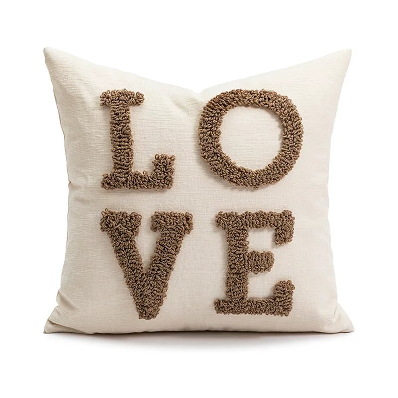 Подушка с надписью LOVE кофейного цвета 45x45 см без наполнителя, уютный аксессуар для дивана и кровати, современный