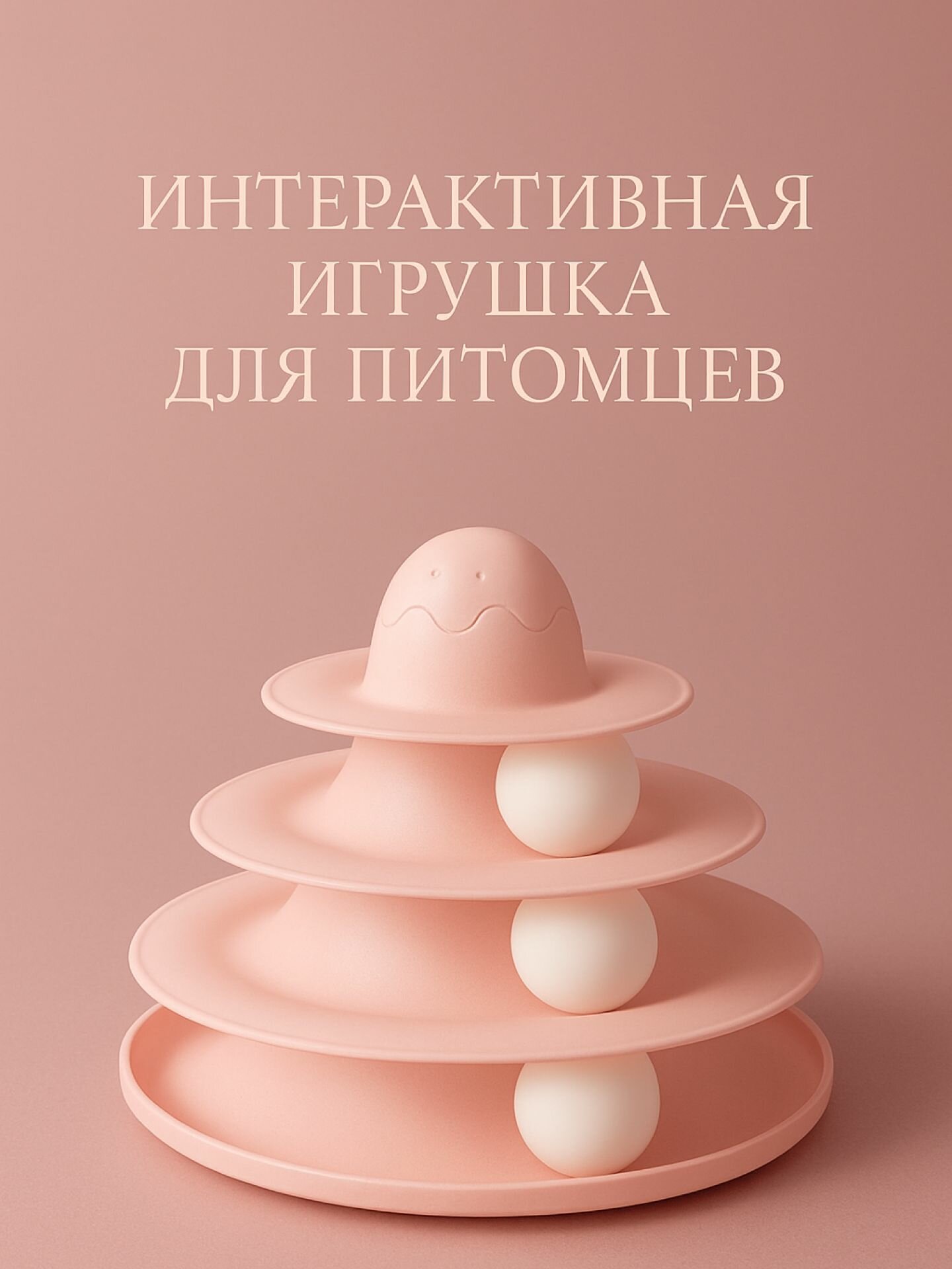 Пирамидка игра для кошки / Игрушки для животных башня, Игрушка для кошек и котят, Розовая