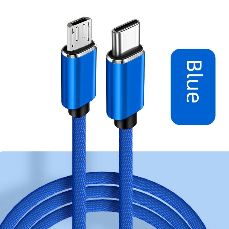 1м кабель OTG Type-C к Micro USB для зарядки и передачи данных Android — Синий, быстрая синхронизация и надежное