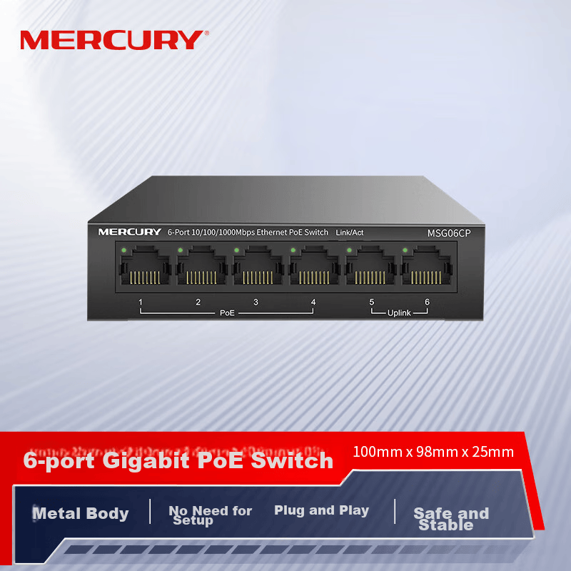 MERCURY 6-портовый гигабитный коммутатор с 4 портами PoE для домашней видеонаблюдения MSG06CP Цвет：6 гигабитных портов