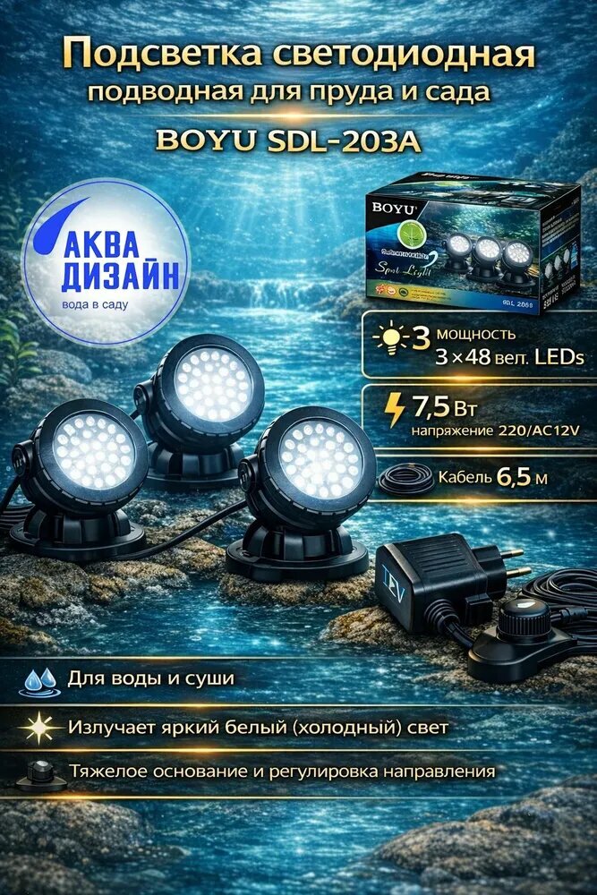 Подсветка светодиодная подводная для пруда и сада BOYU SDL- 203А (7,5W)