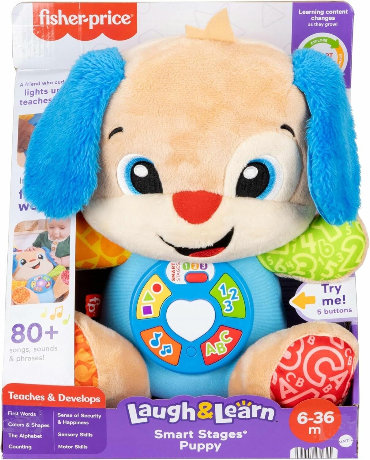 Развивающая игрушка Fisher-Price - Мягкая интерактивная игрушка Puppy Learning Levels "Щенок-школьник" (многоязычная версия), от 6+ мес. - JFD27