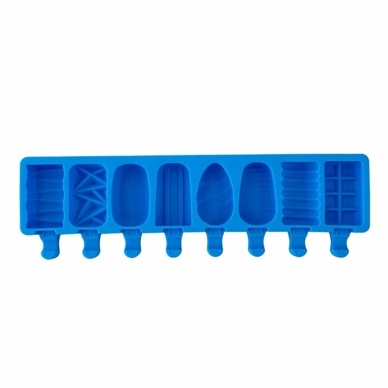 (1 шт.) Силиконовая форма для 8 эскимо синяя, геометрия