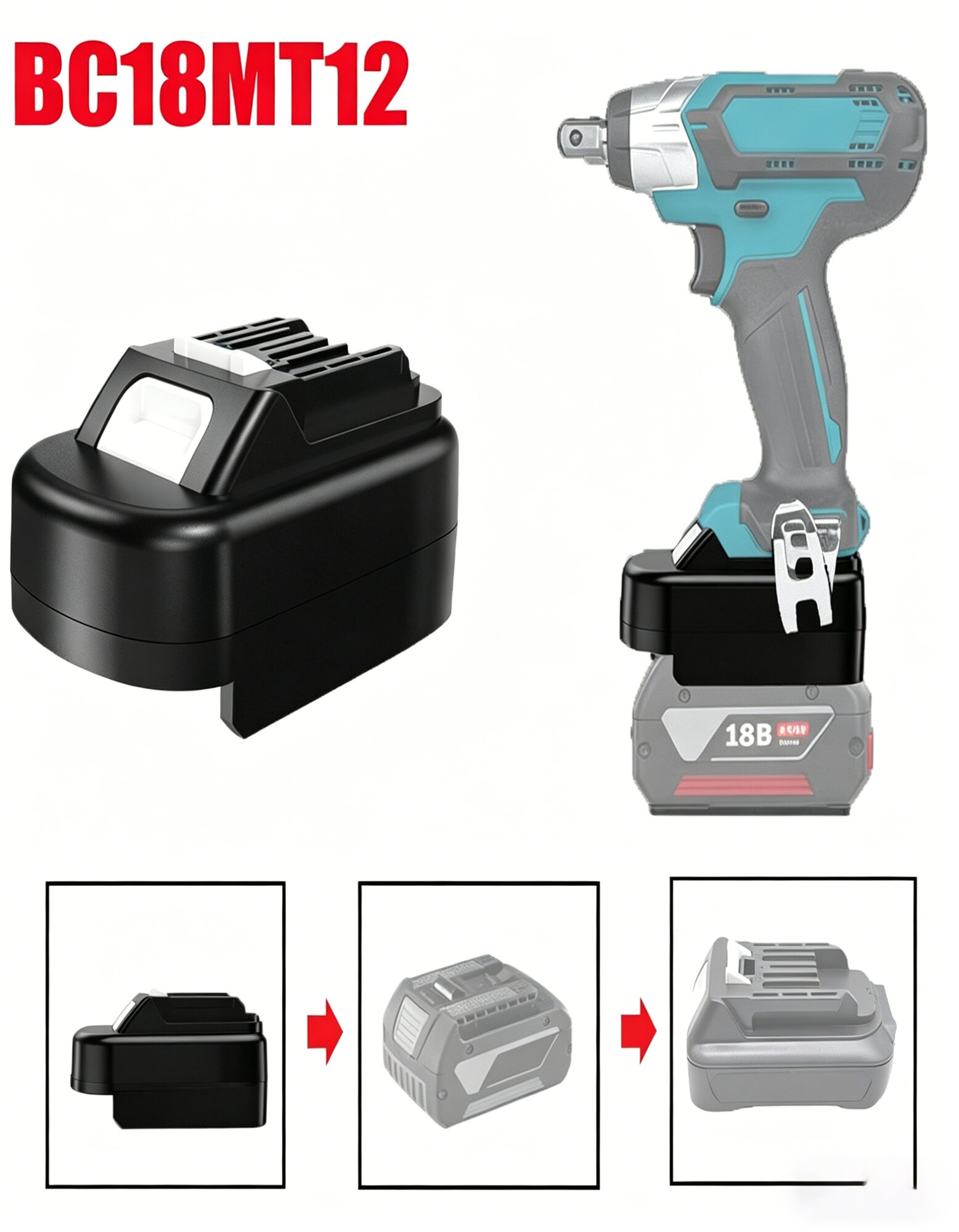 Аккумуляторный адаптер BS18MT12 для аккумуляторов Bosch 18V серии GBA к электроинструментам Makita 12V