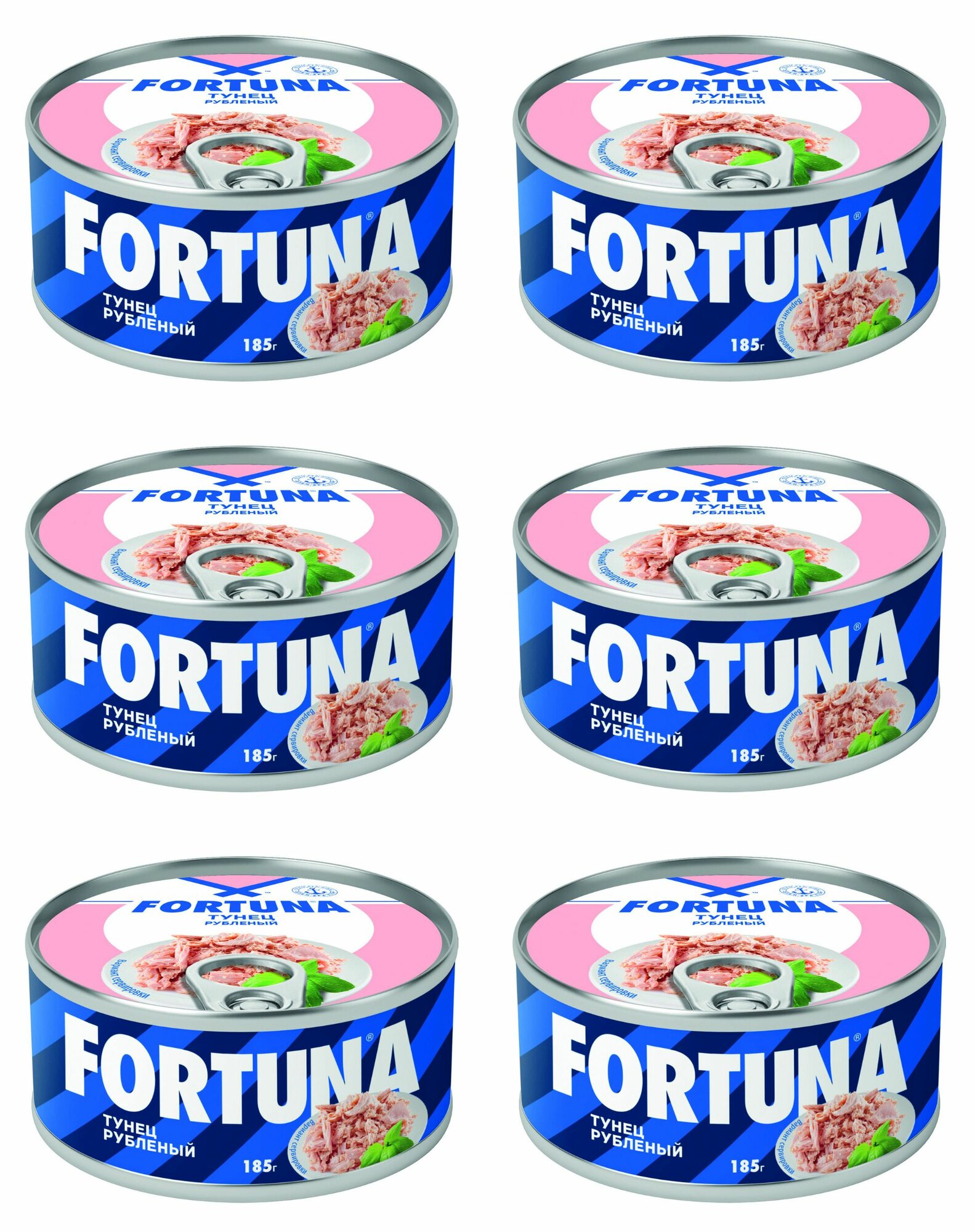 Fortuna Тунец полосатый рубленый в собственном соку, 185 г, 6 шт