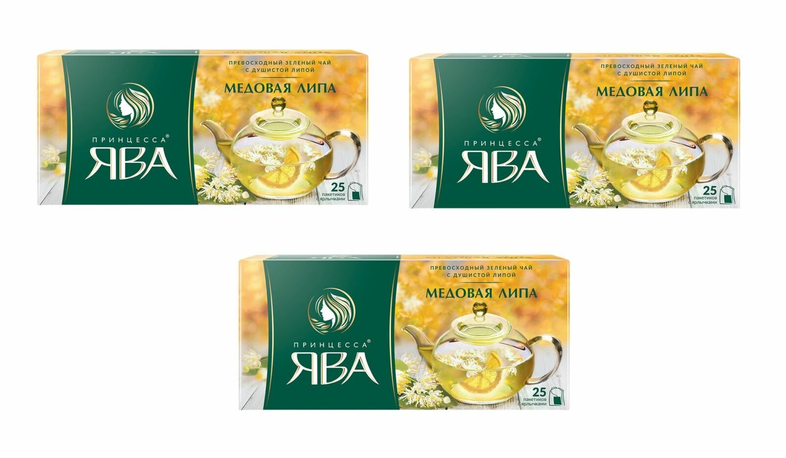 Принцесса Ява Чай зеленый double Медовая липа, 1.5 г х 25 пак, 3 уп
