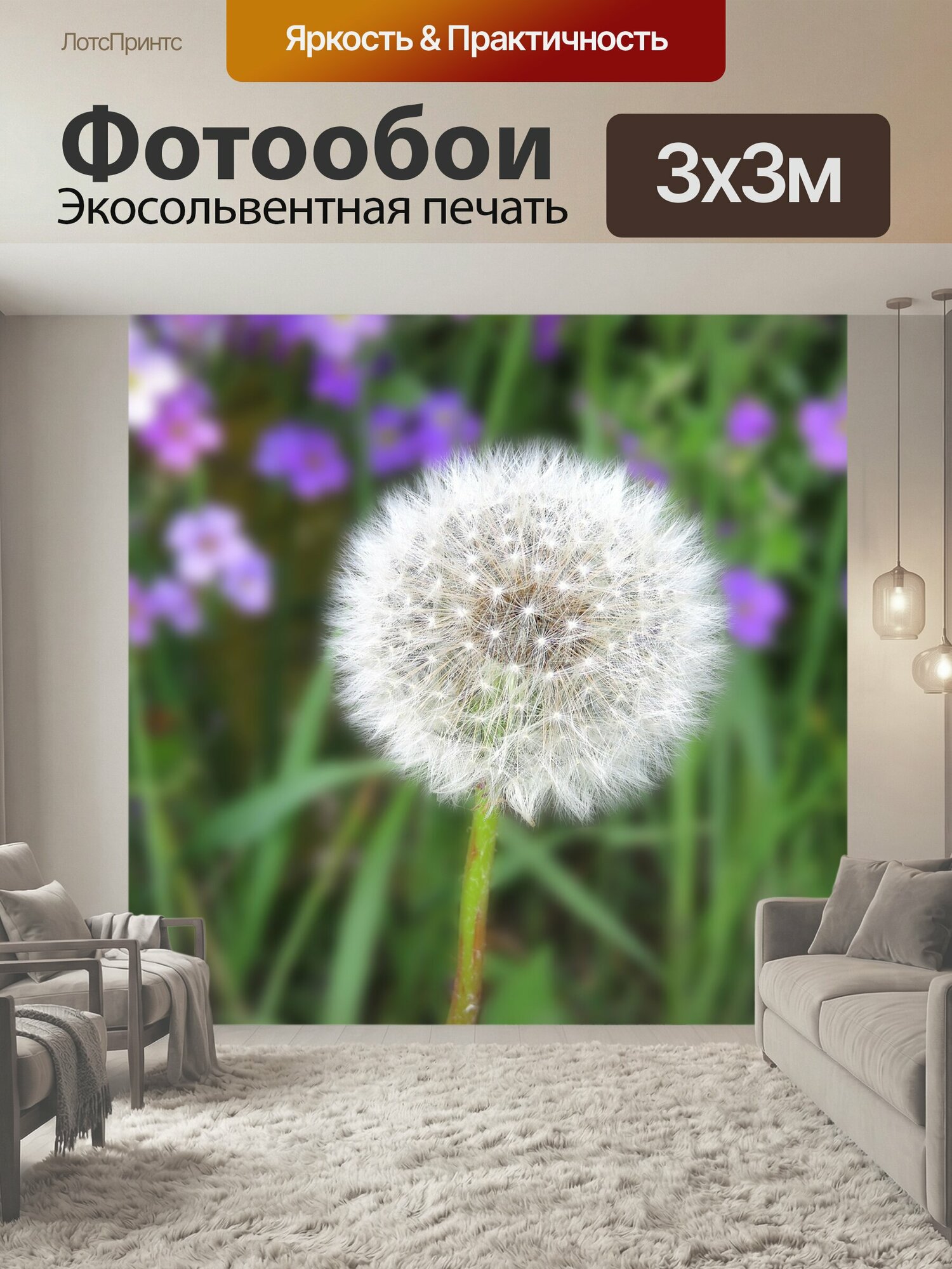 Фотообои "Одуванчик, цветок, одуванчик обыкновенный" 300x300 см. экосольвентная печать