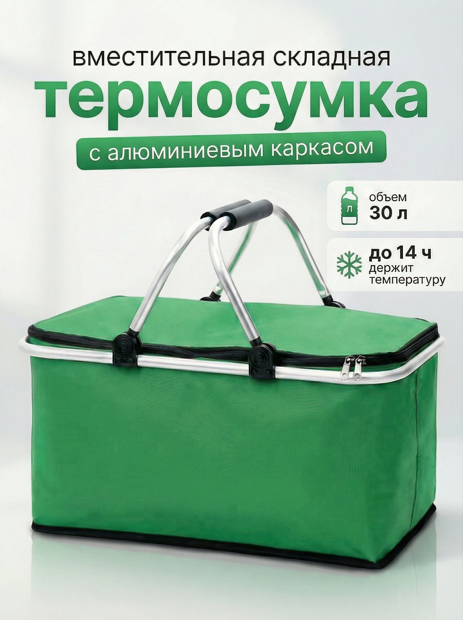 Термосумка холодильник складная с ручками и алюминиевым каркасом