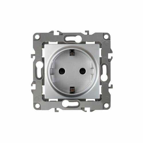 Розетка 1-м СП Эра12 12-2001-03 16А IP20 16AX 250В 2P+E Schuko без монтаж. лапок механизм алюм. Эра Б0014683