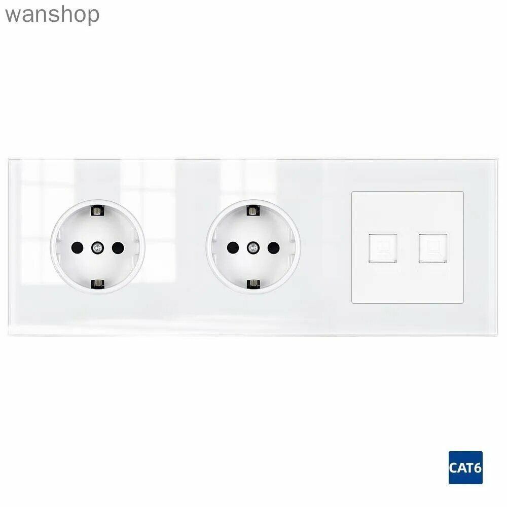 Розетка электрическая 3 поста 220В +розетка компьютерная rj45 Белый
