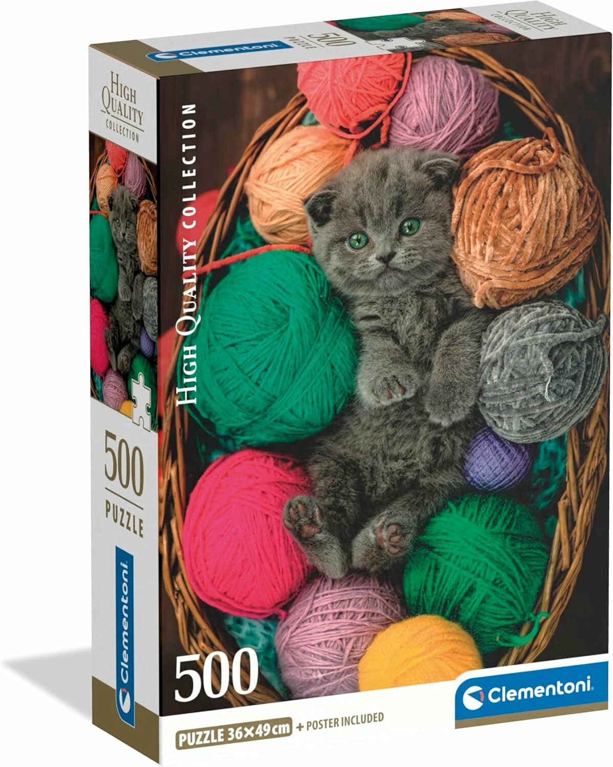 Пазл для взрослых Clementoni 500 деталей, элементов: Котенок в мягкой корзинке