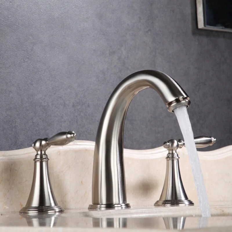 Смеситель для раковины Grey Gold Basin Faucet Mixer горячей и холодной воды для ванной раковины из латунца, widespread, 3 отверстия, смеситель для раковины Lavotory Tap
