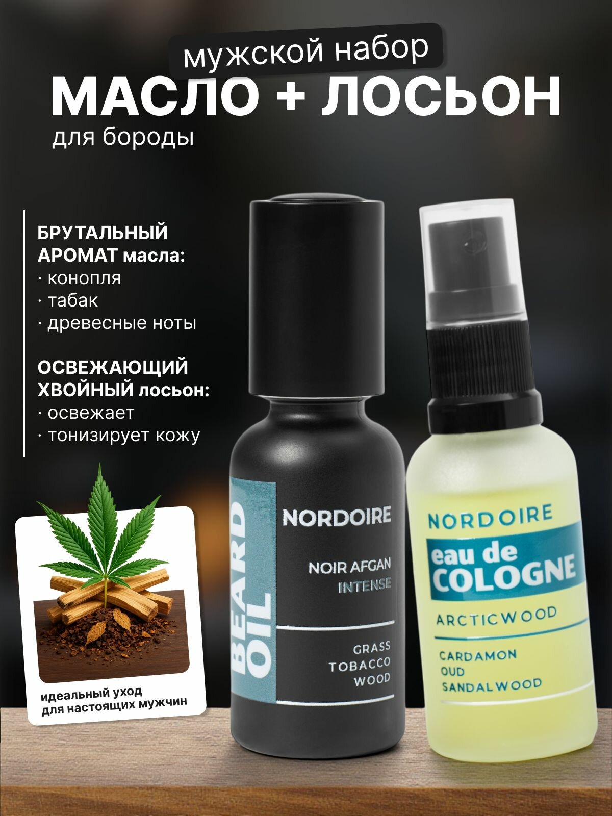 Масло для бороды парфюмированное Черный Афган + лосьон Arctic Wood Набор
