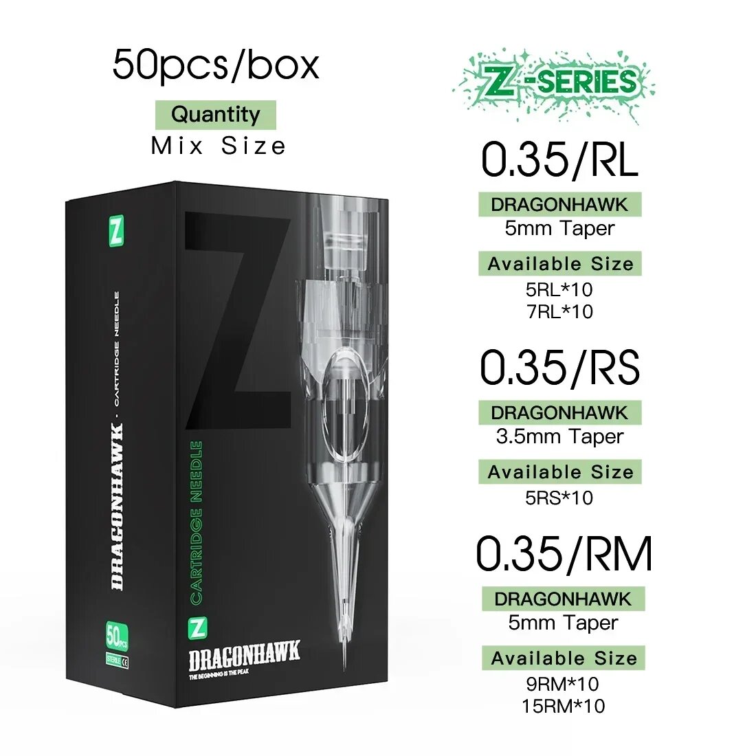 Dragonhawk Z Series Cartridge Needles 50шт, 0.35/RL 5RL*10