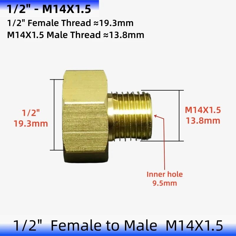 Переходник 1/2" Female - M14x1.5 Male, латунь