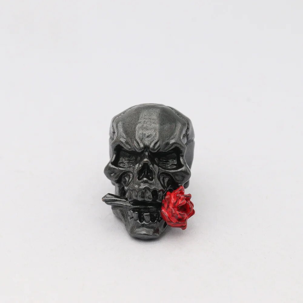 Череп с розой, бусина латунная, Black Red Color
