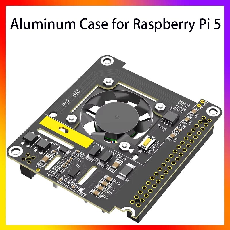 PoE HAT Для Raspberry Pi 5 С Охлаждающим Вентилятором/компьютерным Модулем 5, Автоматически Исчезающая Светодиодная Подсветка