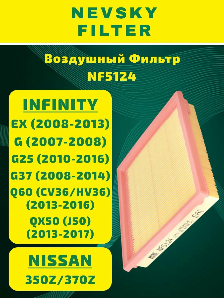 Воздушный фильтр NF5124 для Ниссан 350 Z, 370 Z / Инфинити EX, G, QX50 / ОЕМ 16546JK20A