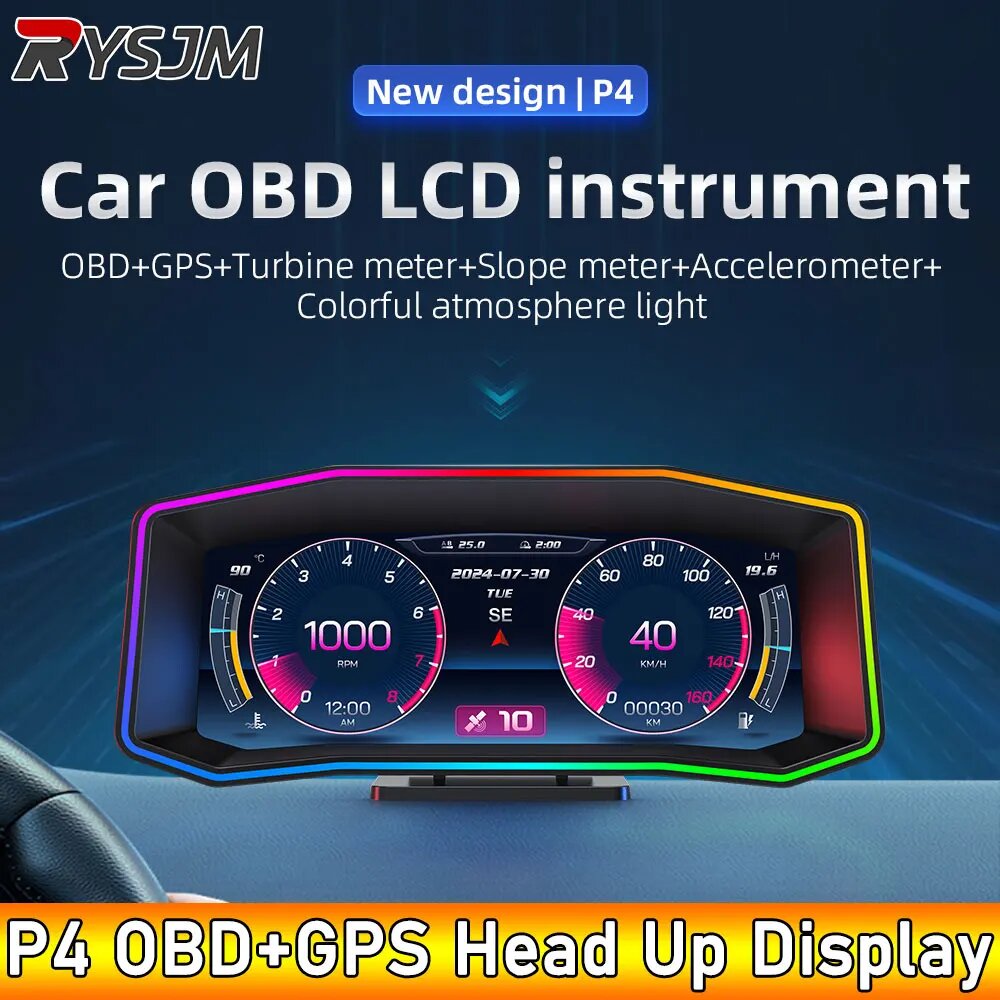 AD P4 Автомобильный Проекционный Дисплей OBD2 HUD GPS Спидометр Тахометр Турбодетектор Цифровой Одометр Охранная Сигнализация.