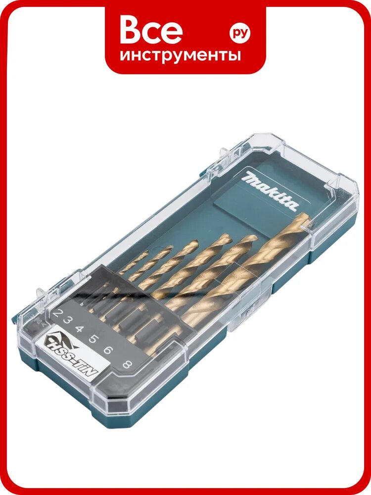 Набор сверл по металлу Makita HSS‑TiN Economy, спиральный, цилиндрический хвостовик, покрытие из титанитового нитрида