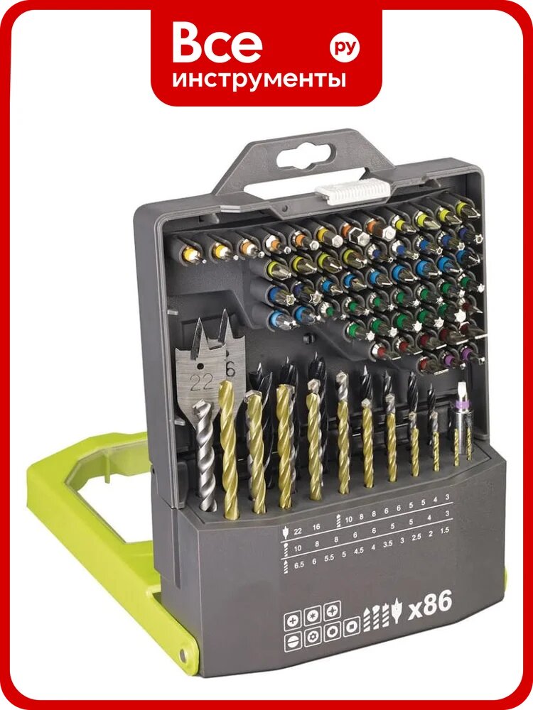 Набор Mixed (86 предметов) Ryobi RAK86MIX 5132002699, пластик, с держателем бит, включающий