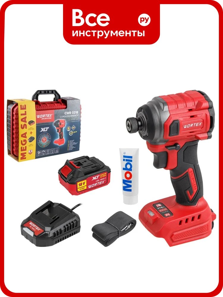 Аккумуляторный ударный гайковерт/винтоверт WORTEX CWR 0218 в чем. XLT 1x4 А*ч, бесщеточный, 18 В, 220 Н*м 1329730