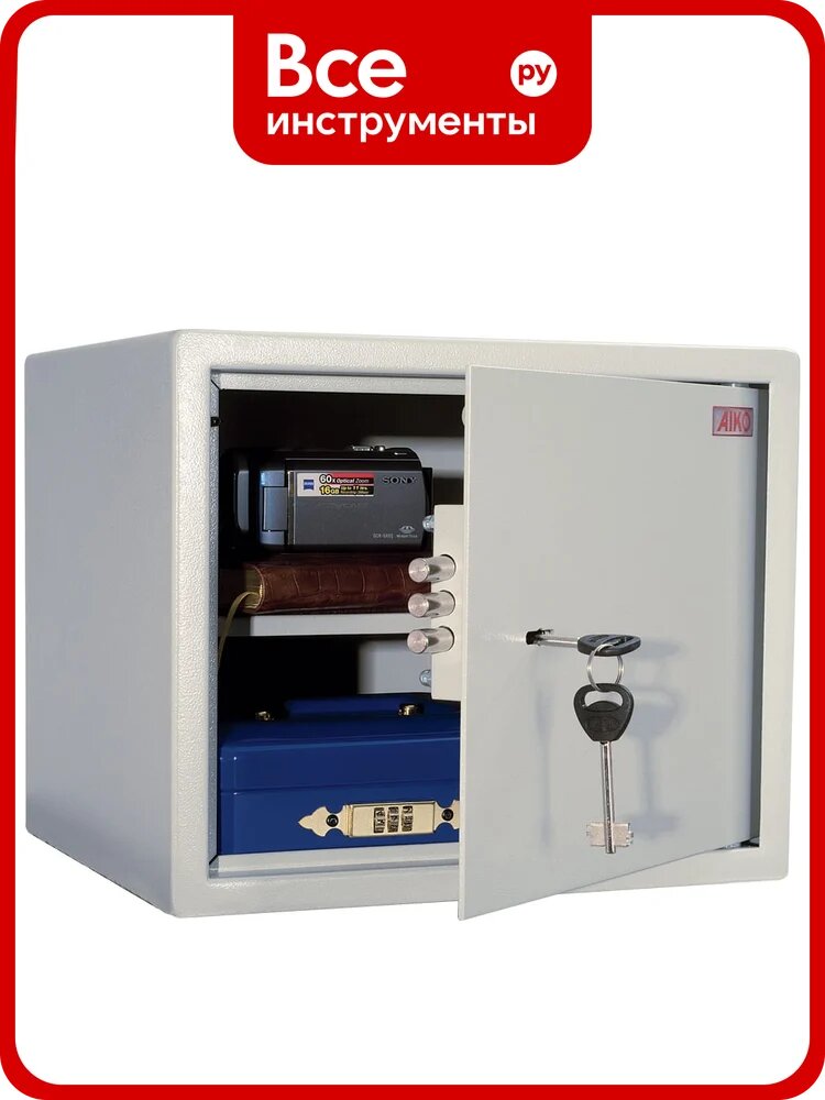 Сейф AIKO T-28 S10399270114 стальной настенный/напольный сейф для ценностей и документов, серый, ключевой замок, полка