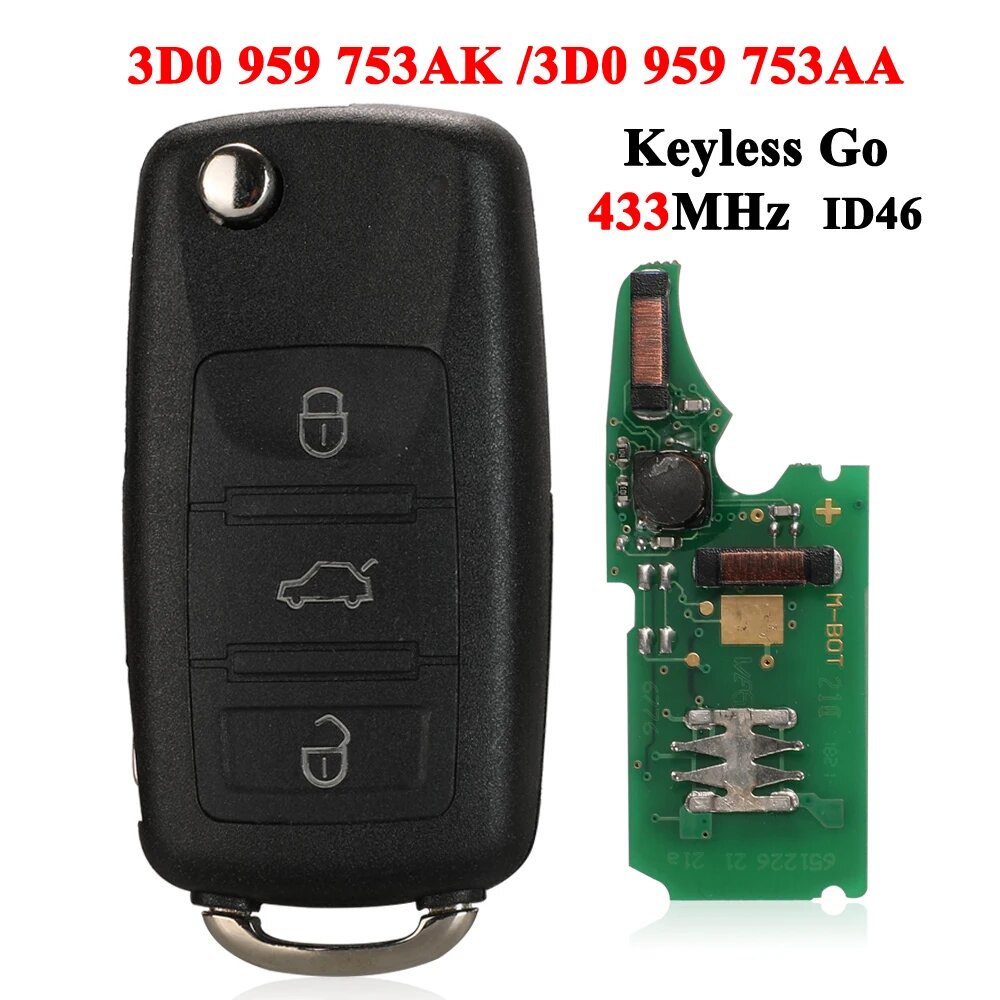 Пульт Дистанционного Управления Jingyuqin ID46 315 МГц/433 МГц Для VW Volkswagen 3 Buttons 433MHz