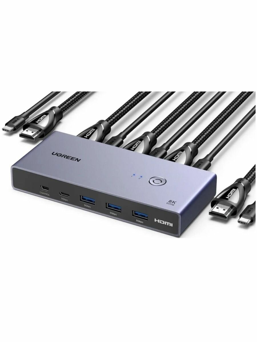 Переключатель UGREEN CM692 25961_ 8K/60Hz HDMI 2.1 KVM Switch 2-in-1 Out With Desktop Controller