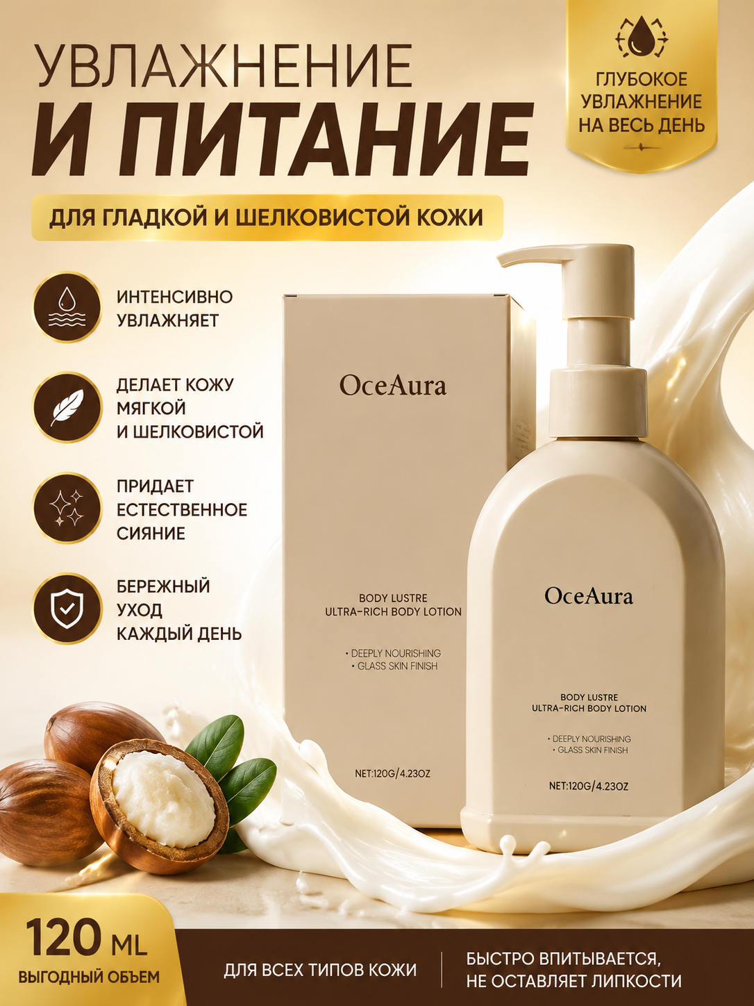 Увлажняющее и питательное молочко для тела, обеспечивающее мягкий уход и придающее коже мягкость и увлажнение.