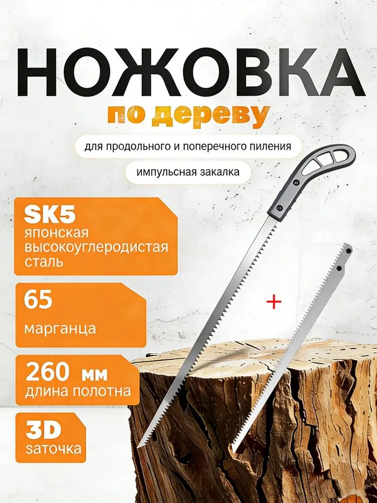 Ножовка садовая 360мм, веток/ Ножовка по дереву, для гипсокартона, ПВХ труб, / Пила садовая ручная прямая, для кустов, веток, деревьев