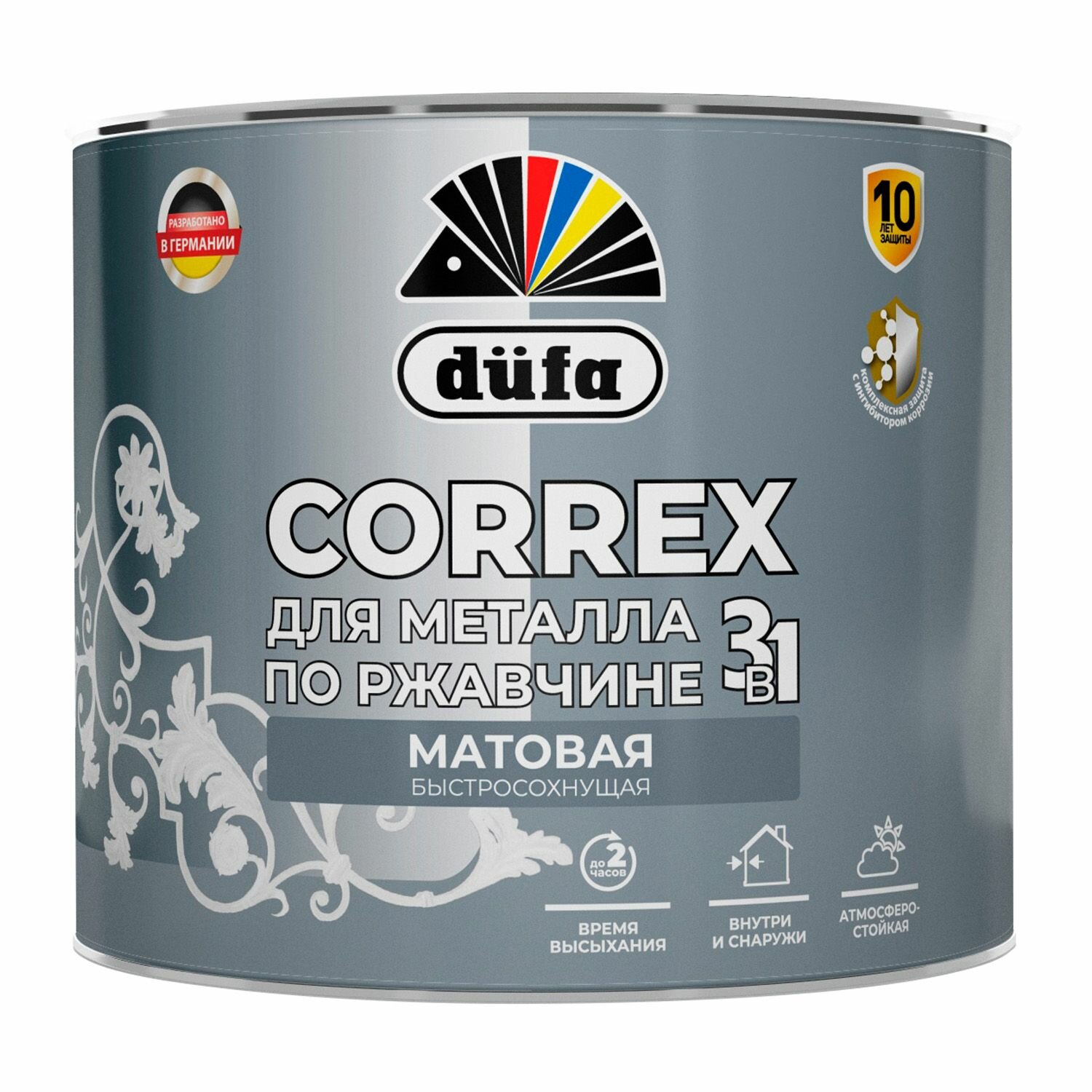 Грунт-эмаль по ржавчине 3в1 матовая Dufa Correx RAL-7024 графитовый серый 2л