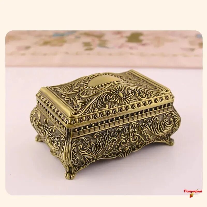 Шкатулка lanrun, сплав, медный цвет, ретро стиль, размеры 14х10х5.5 см, для украшений — фото 1