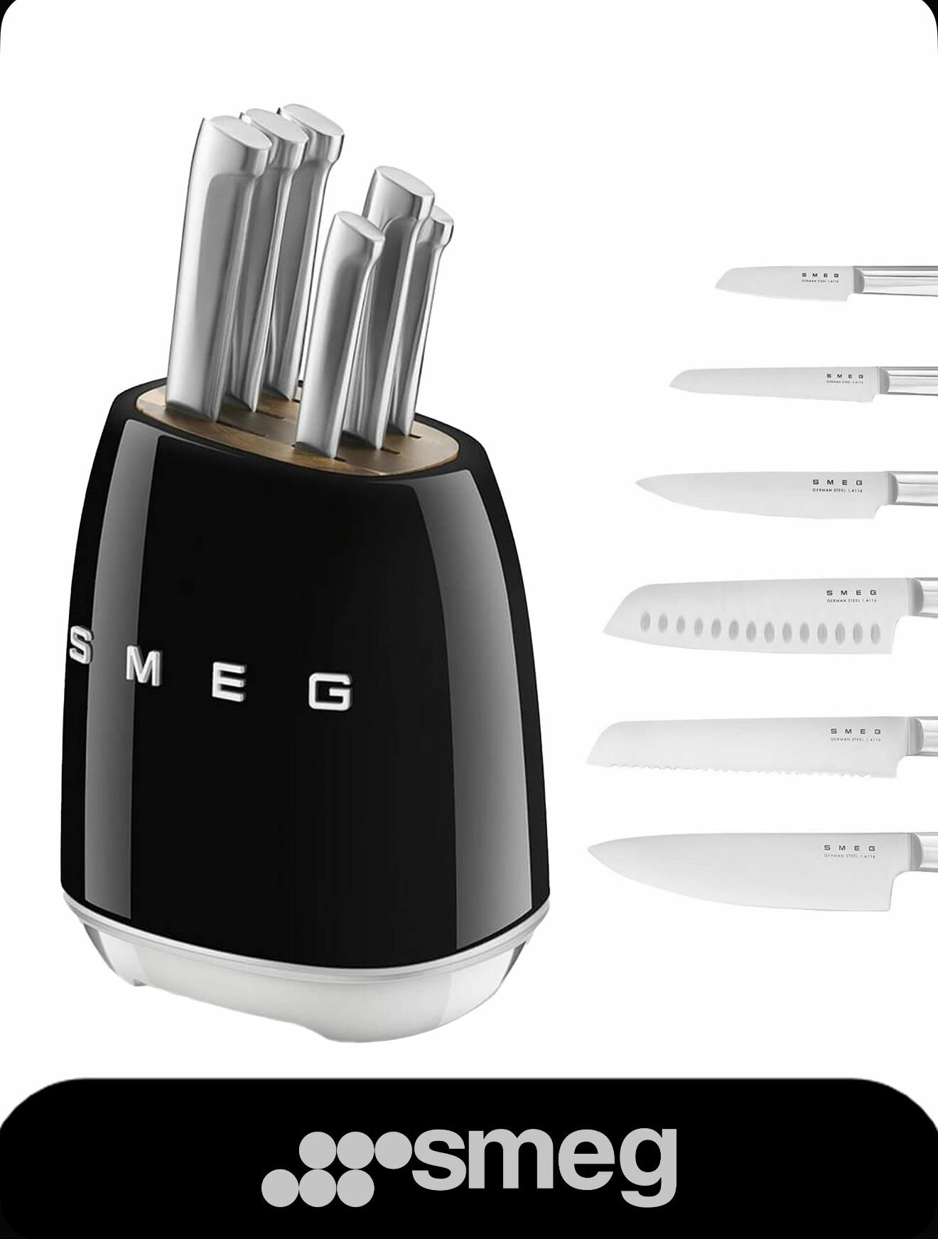 SMEG набор кухонных ножей. Подставка + 6 ножей.