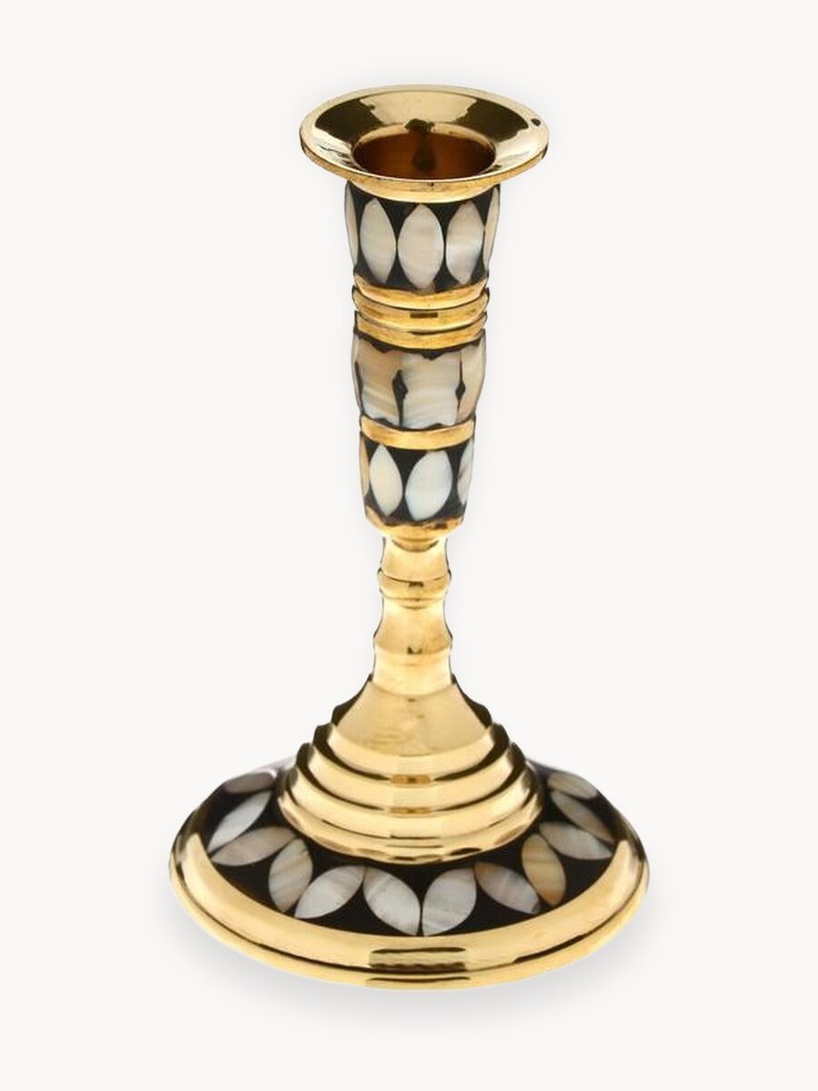 Подсвечник Сима-ленд "Зебра", латунь, перламутр, настольный, золотистый