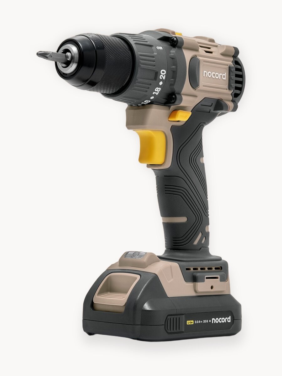 Аккумуляторная бесщеточная дрель-шуруповерт Nocord, 20В, 2х2 А·ч Li-Ion, 60 нм, в кейсе, NBD-20.2.20. A60