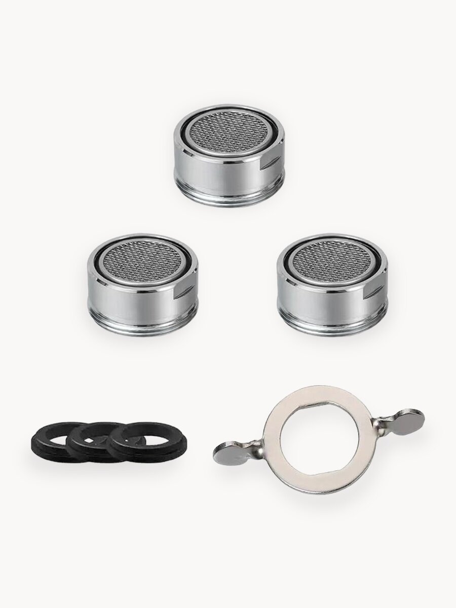 Аэратор М24 для внутренней резьбы , нержавеющая сталь , хром , 3 шт. и ключ