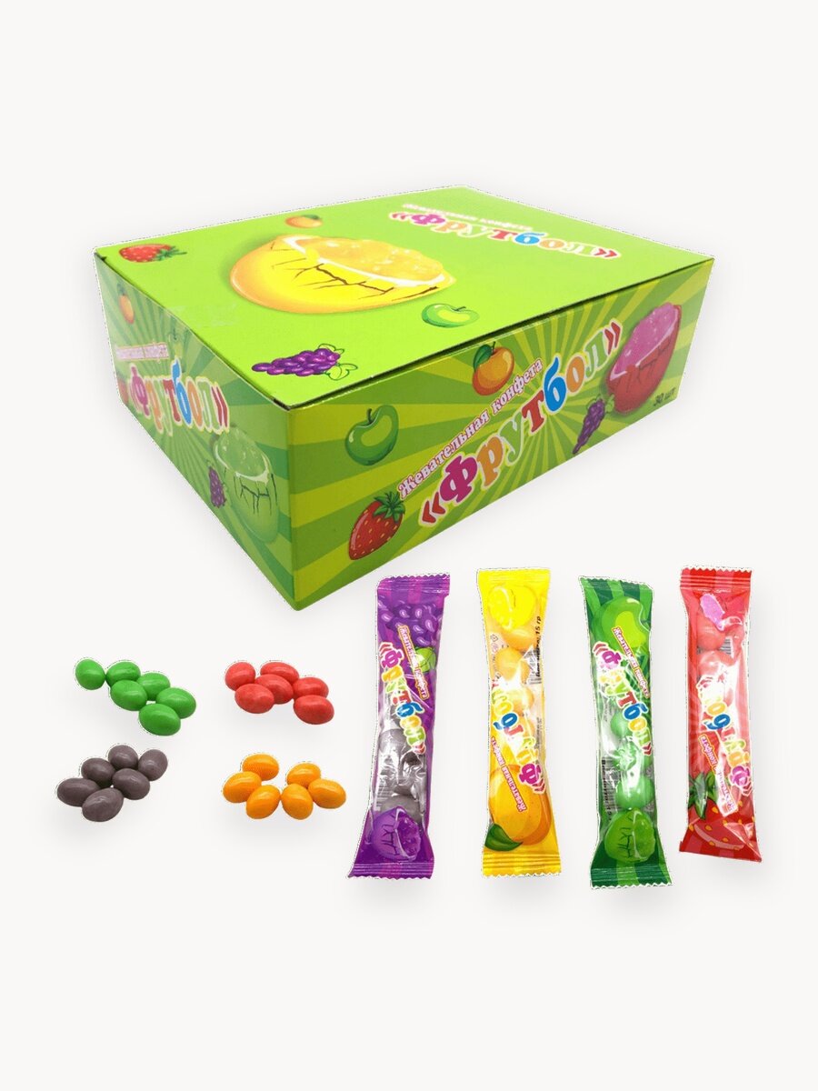 Жевательная конфета "Фрутбол"/ Драже ассорти с фруктовыми вкусами/ Сладости в подарок, 30 шт. по 15 грамм