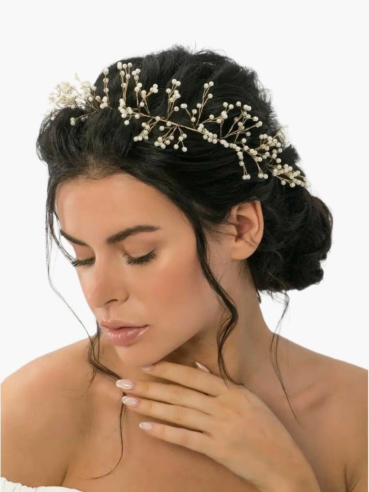 Диадема LUMINA для волос, бижутерный сплав и искусственный жемчуг, золотистая