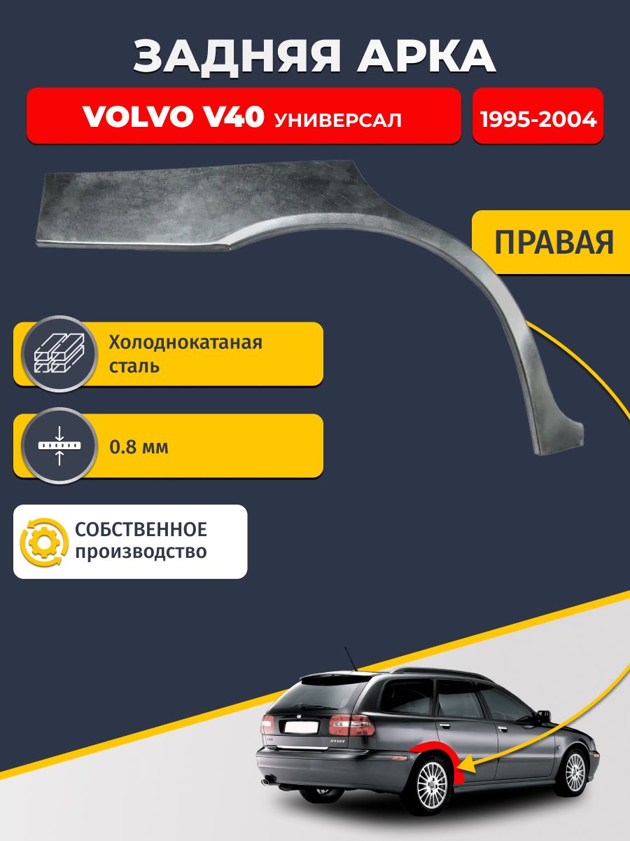 Правая задняя ремонтная арка для автомобиля Volvo V40 1995-2004 Универсал (Вольво В40). Холоднокатаная сталь 0,8мм.