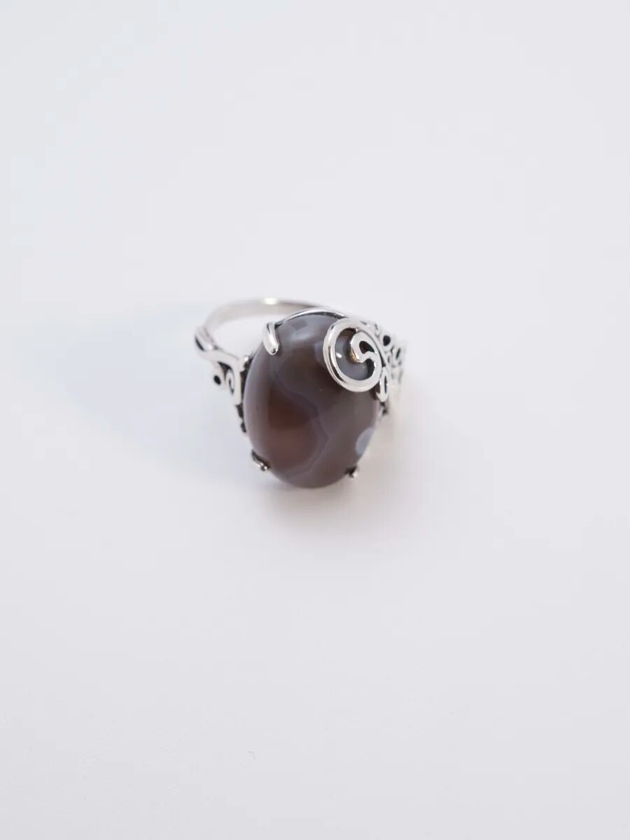 Кольцо БРЮС, серебро, 925 проба, агат