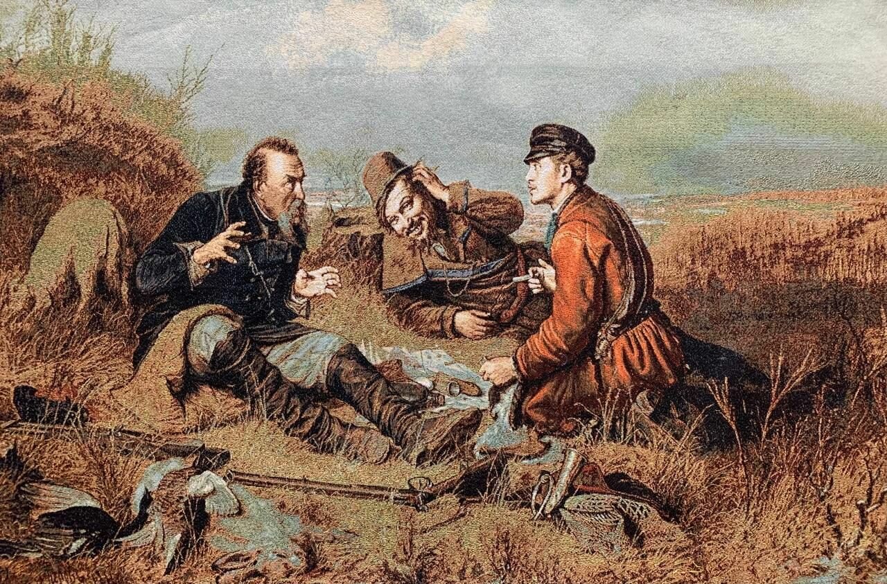 Панно гобеленовое на стену "Охотники на привале" В. Г. Перов 100х70 см / Гобелен