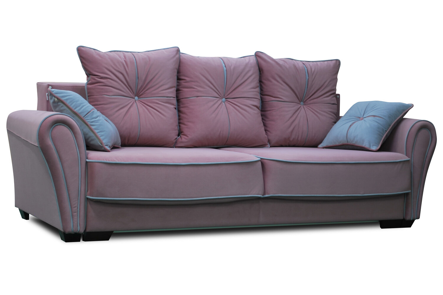 Прямой диван Марта Гранд Розовый Велюр, пантограф (тик-так), 255х107х105 см, с ящиком для белья