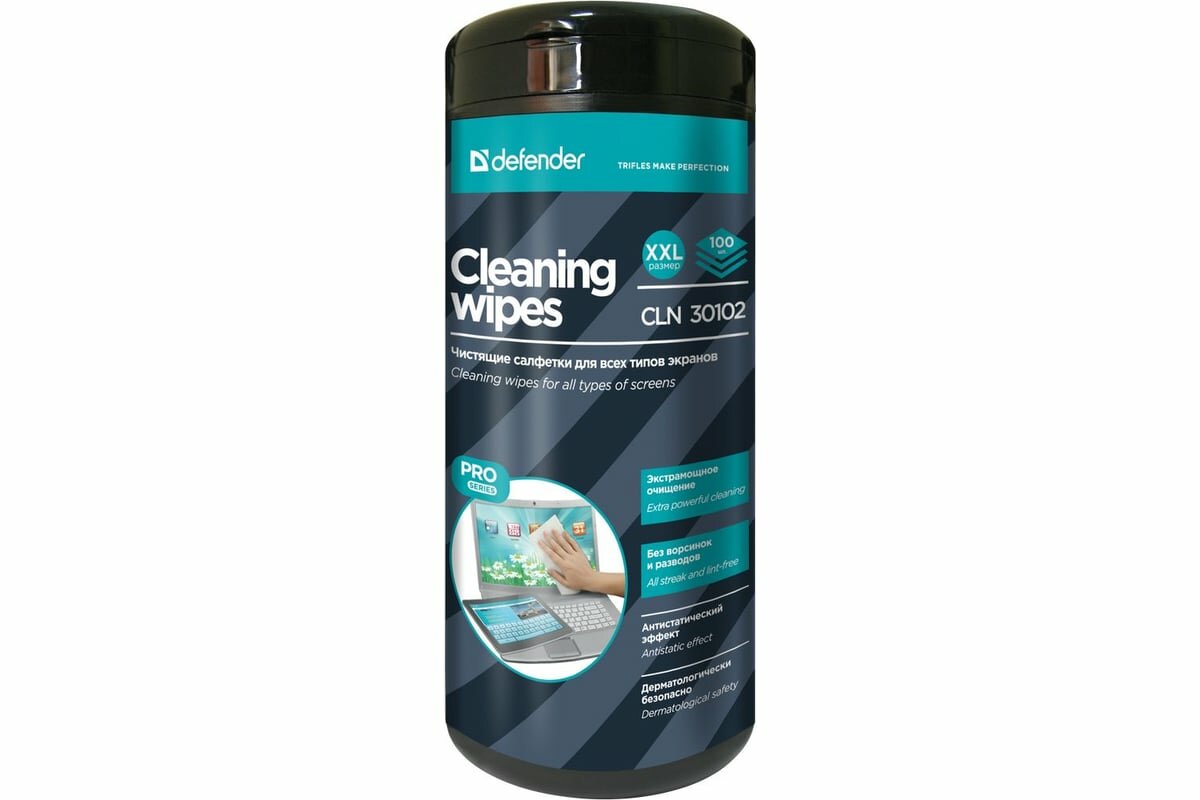 Defender Салфетки для экранов CLNPro 100 шт в тубе витлейд 30102 безворсовые