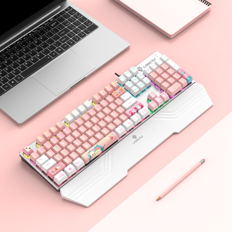Клавиатура Langtu G700, механическая, с подставкой для рук, розовая внутри, белая снаружи